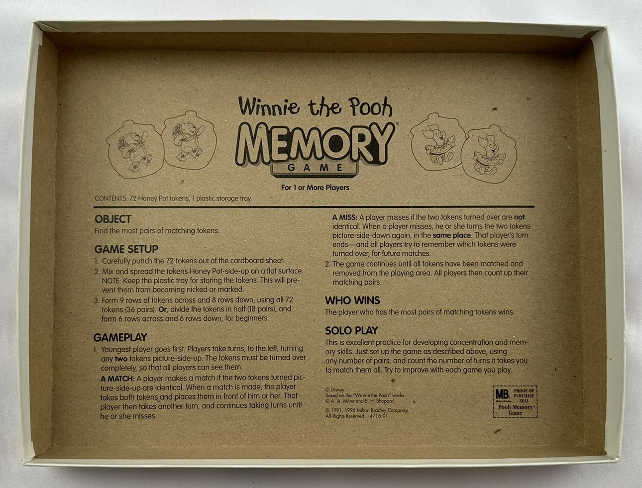 Winnie the Pooh Memory Game - 1999 - Milton Bradley - Great Condition ...