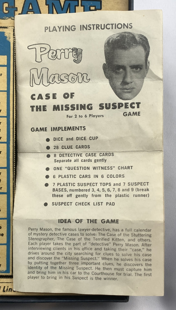 Perry Mason Game: Case of the Missing Suspect Game - 1959 - Transogram ...