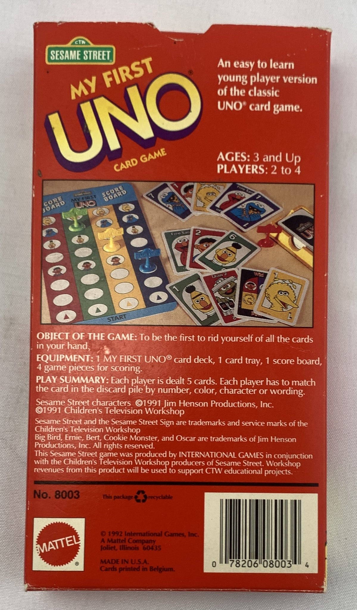 Sesame Street My First Uno Game - 1992 - Mattel - Great Condition ...