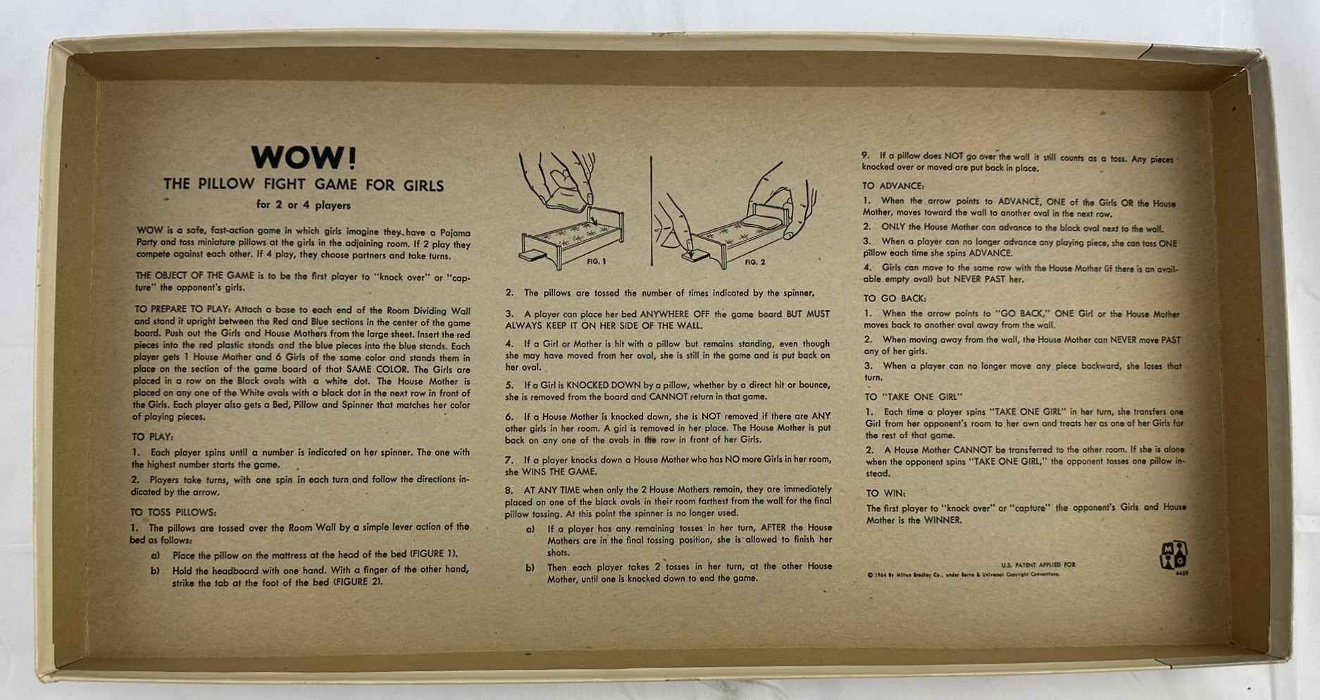 WOW! The Pillow Fight Game for Girls - 1964 - Milton Bradley - Great C ...